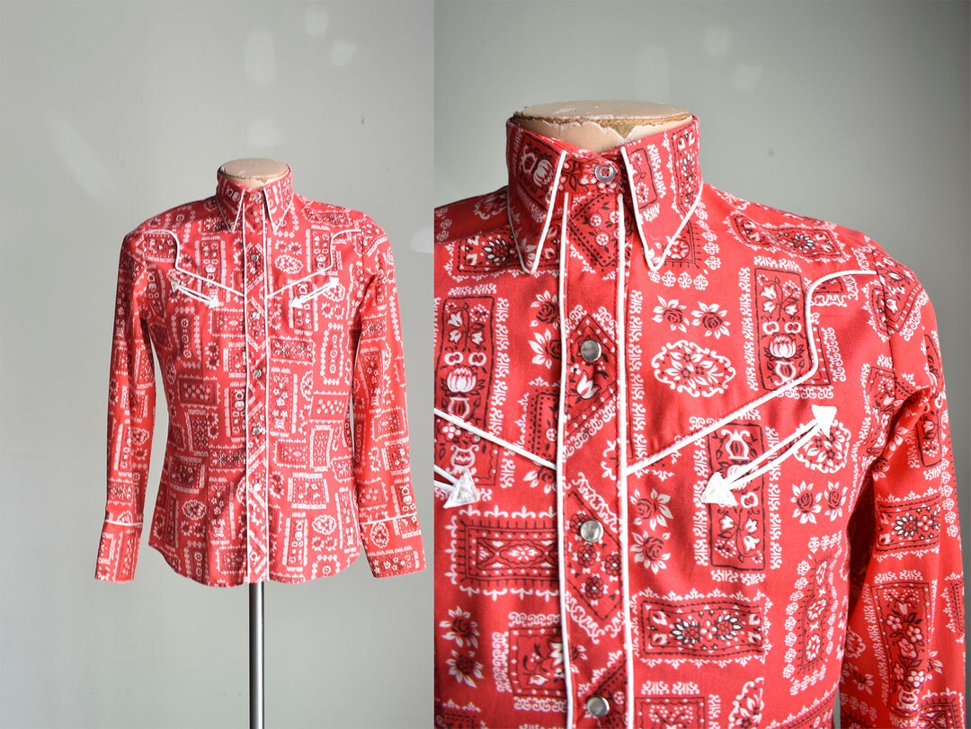 Vintage Red Bandana Print Western Snap up / Western Wear Shirt ...