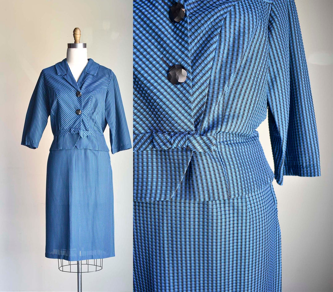 1950s Blue & Black 2pc Outfit / 1950s Jacket and Skirt / Vintage 2pc ...