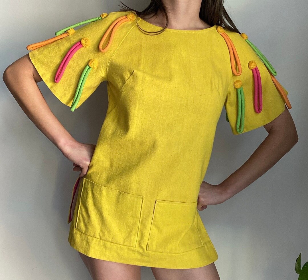 1960s Bright Yellow Linen Tunic With Tassles - Etsy