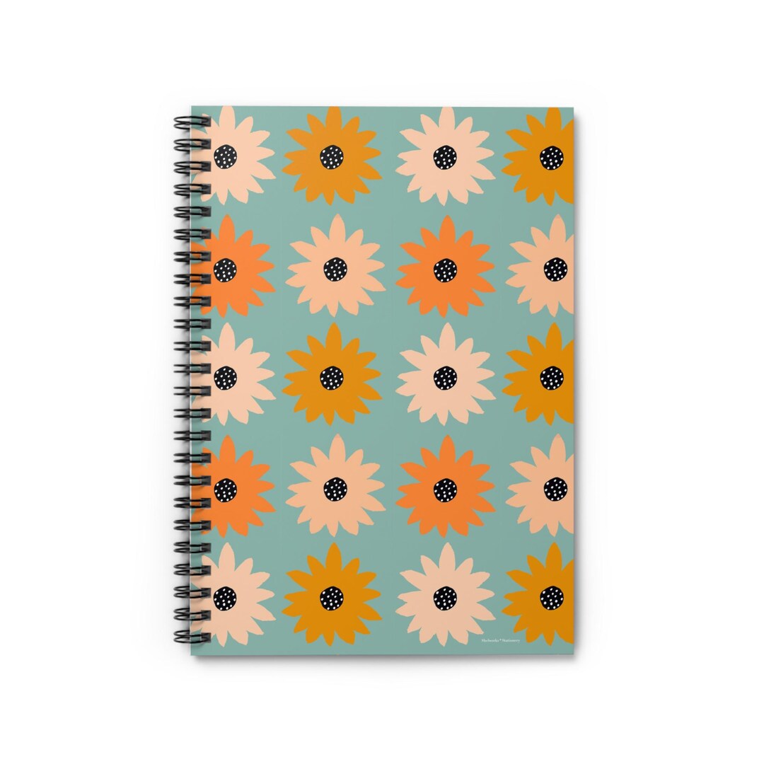 Fancy Floral Peach on Mint Spiral Notebook - Ruled Pages for Creative ...
