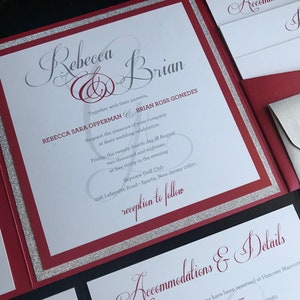 Metallic Red & Glitter Silver Pocket Wedding Invitation Suite - Etsy