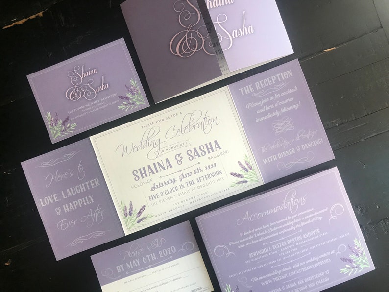 Lilac Floral Wedding Invitation Custom Fold Invitation | Etsy