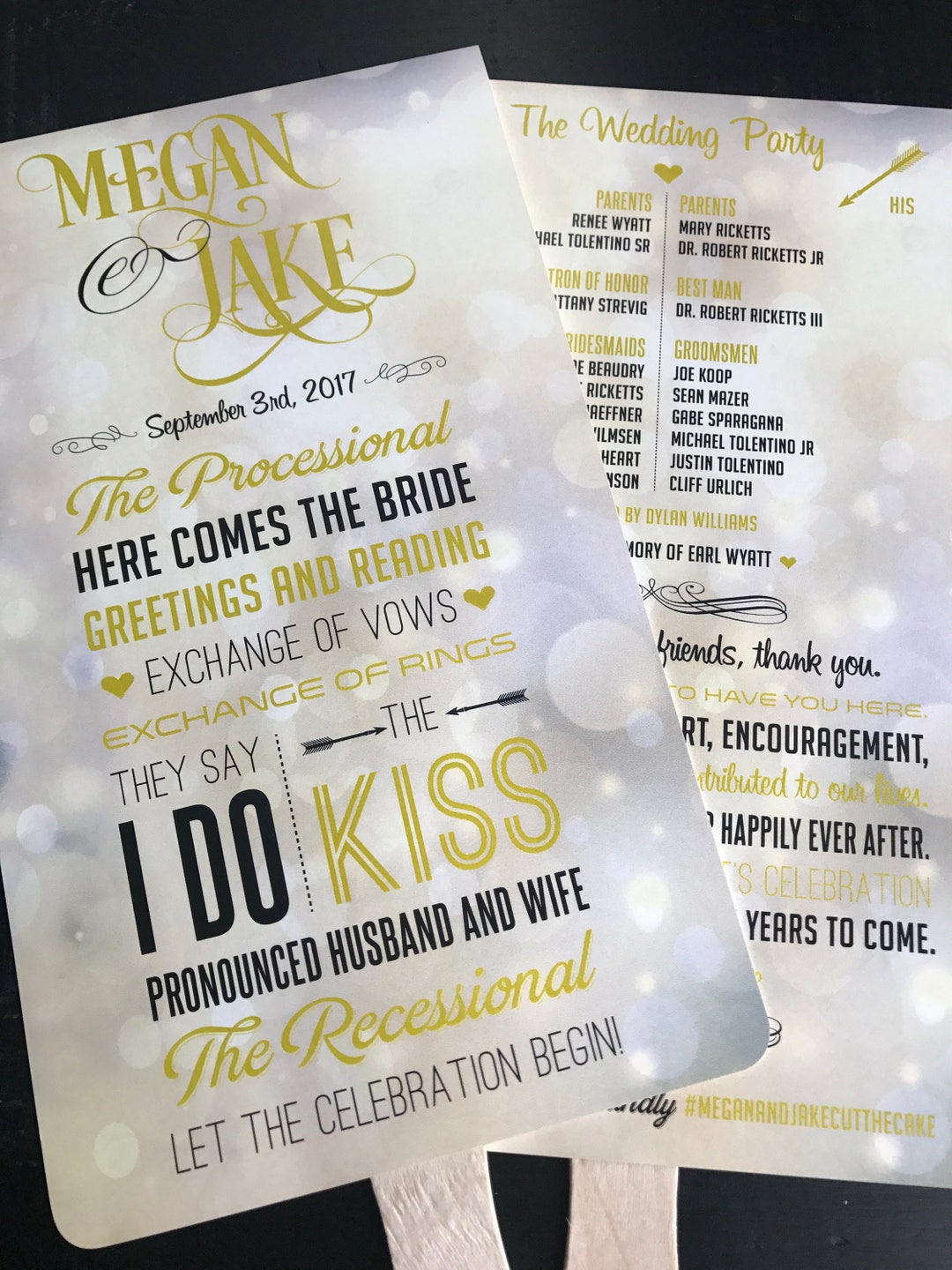 Program Fans | Custom Wedding Programs | New Year's Eve Wedding | Gold ...