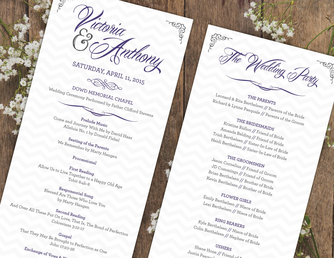 Wedding Programs | Purple & Gray Custom Wedding Program Design ...