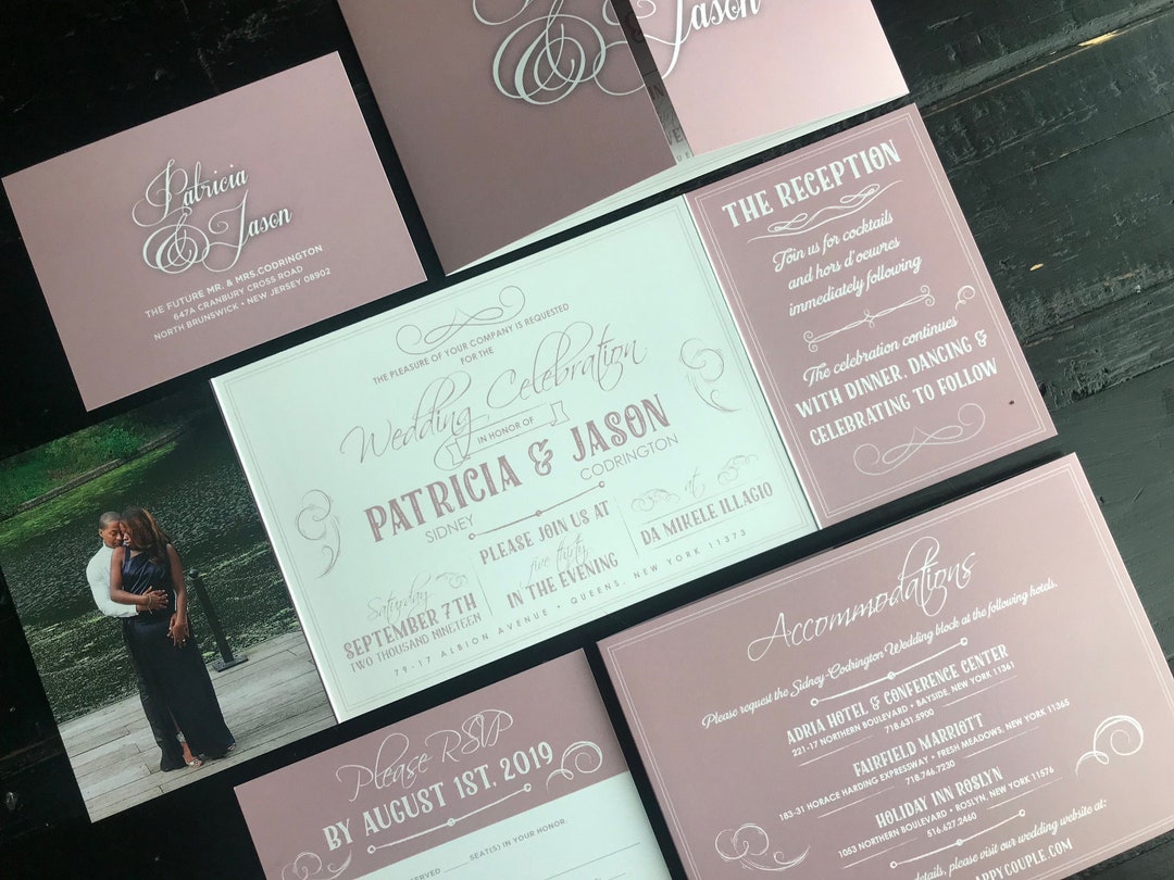 Bush Pink Custom Wedding Invitation | Custom Fold Invitation Suite | Wedding Invite & Postcard ...