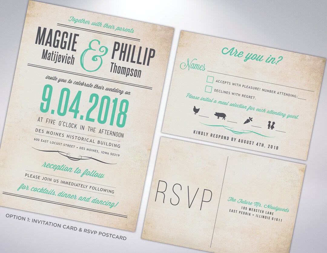 Modern Rustic Wedding Invitation Suite: Greenery, Postcard RSVP - Etsy