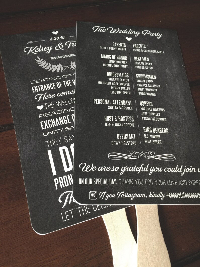 Program Fans Chalkboard Wedding Programs Fans for Wedding | Etsy