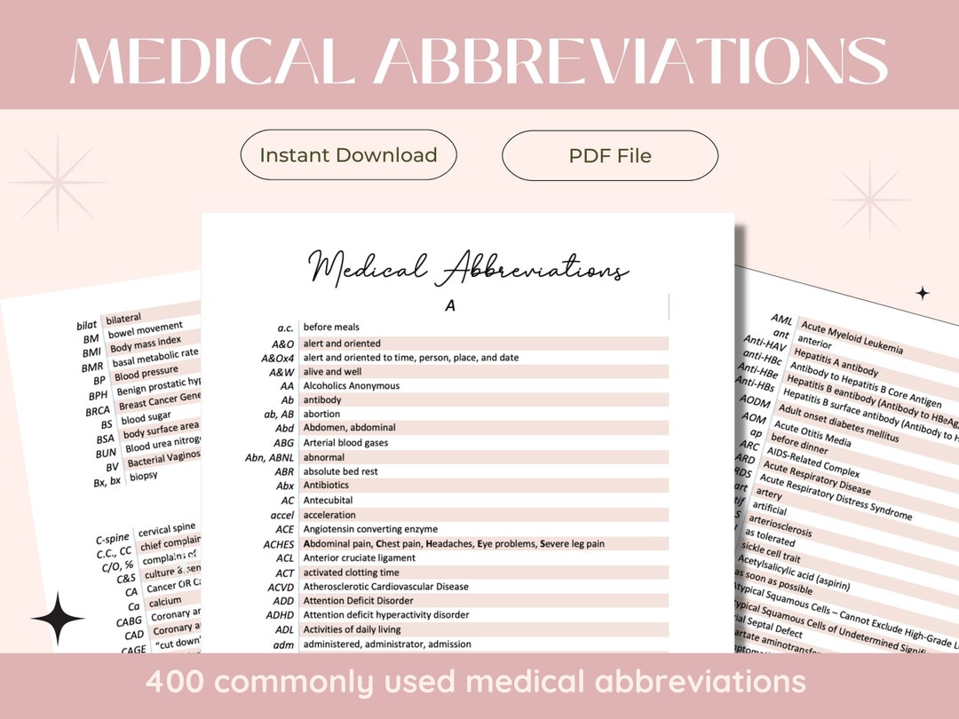 Medical Abbreviations [INSTANT DOWNLOAD] Nursing/medicine - Etsy