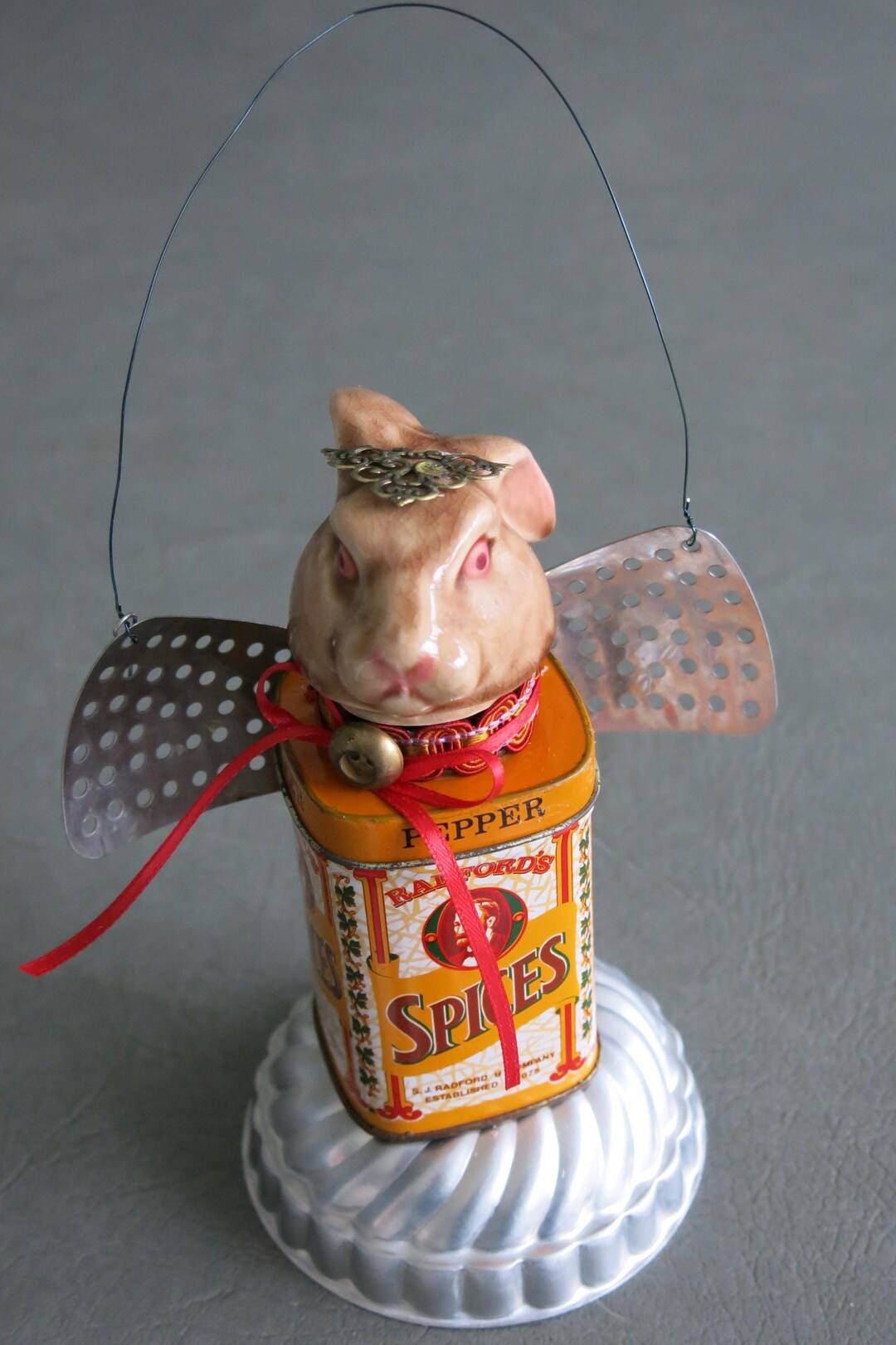 Assemblage Rabbit Angel Christmas Ornament. Porcelain Head, Antique ...