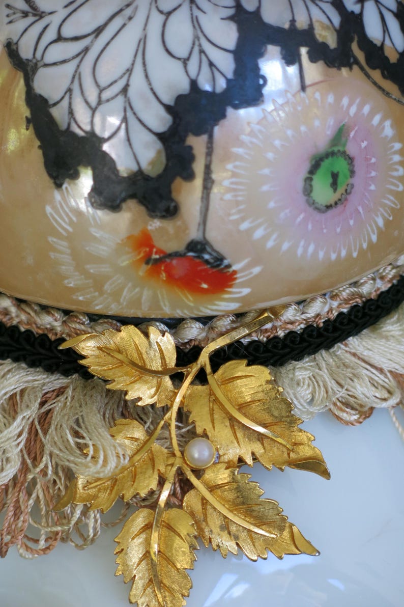 Assemblage Doll, "autumn." Antique China Doll Head, Fenton Glass Bowl ...