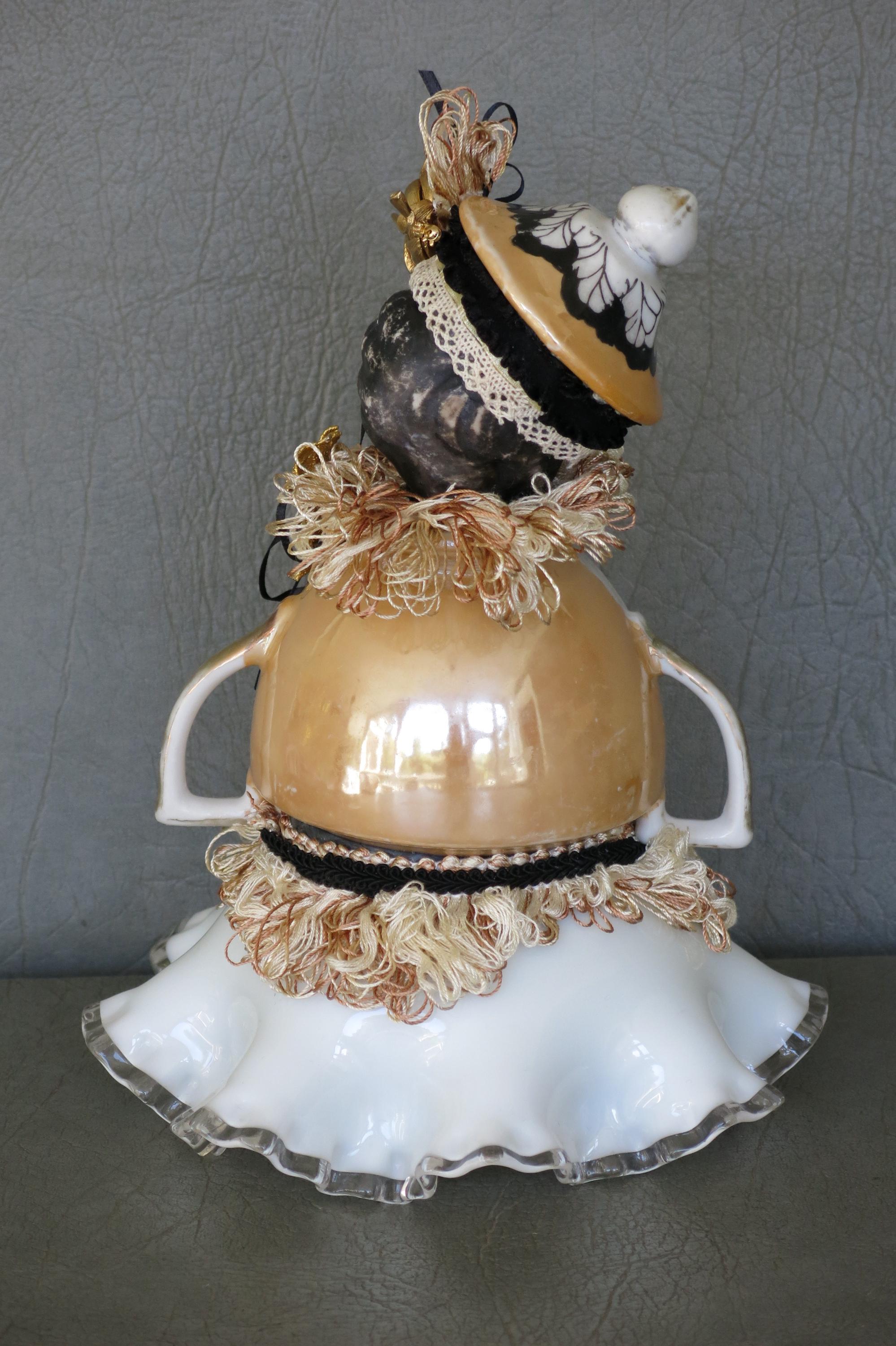 Assemblage Doll, "autumn." Antique China Doll Head, Fenton Glass Bowl ...