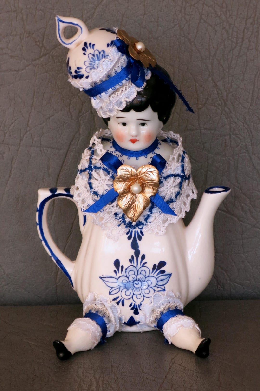 Assemblage Doll, "flo Bleu." One-of-a-kind Blue and White Teapot Doll ...