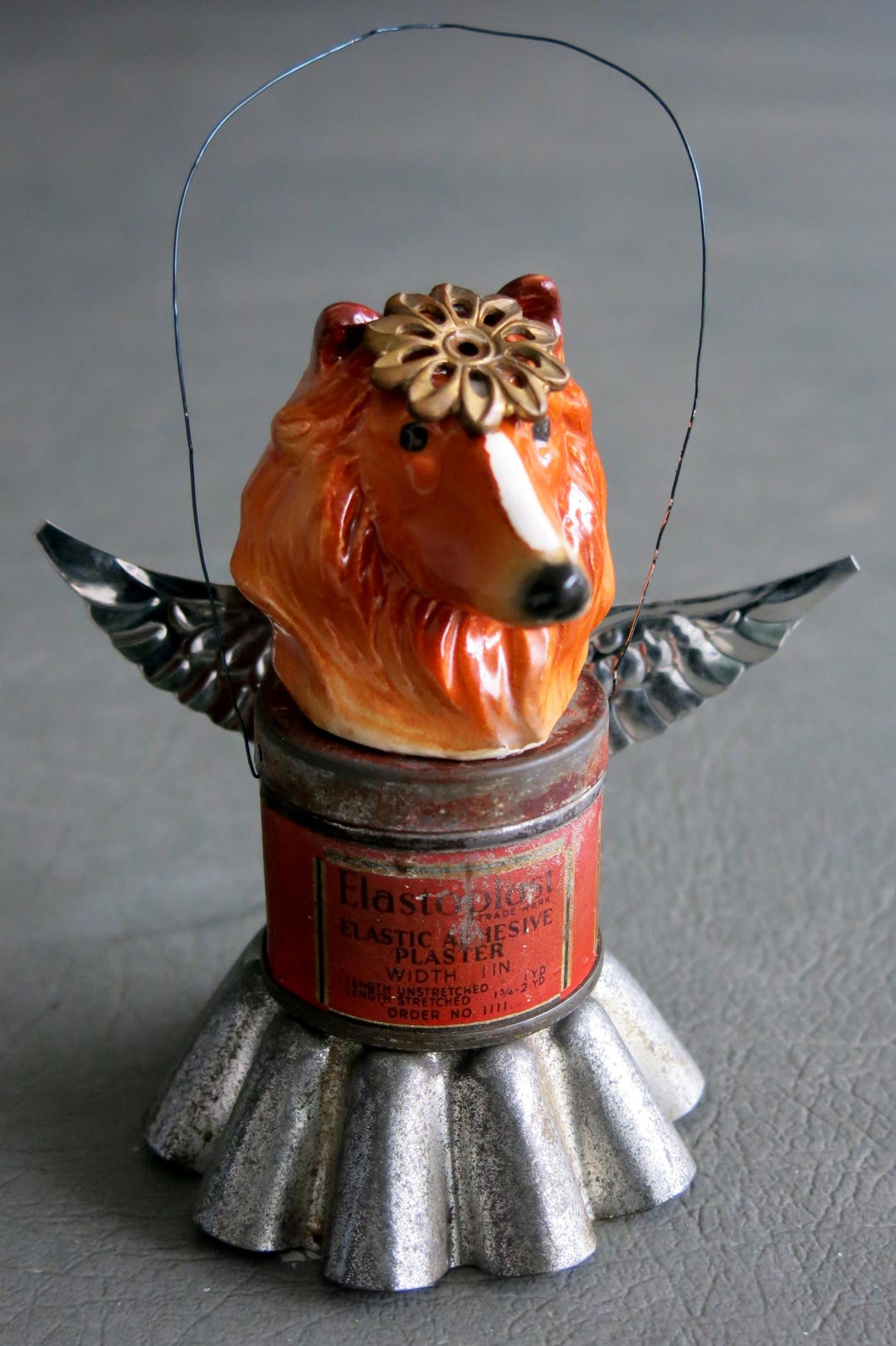 Assemblage Christmas Ornament. Sheltie Dog Angel With Antique Tin Body ...