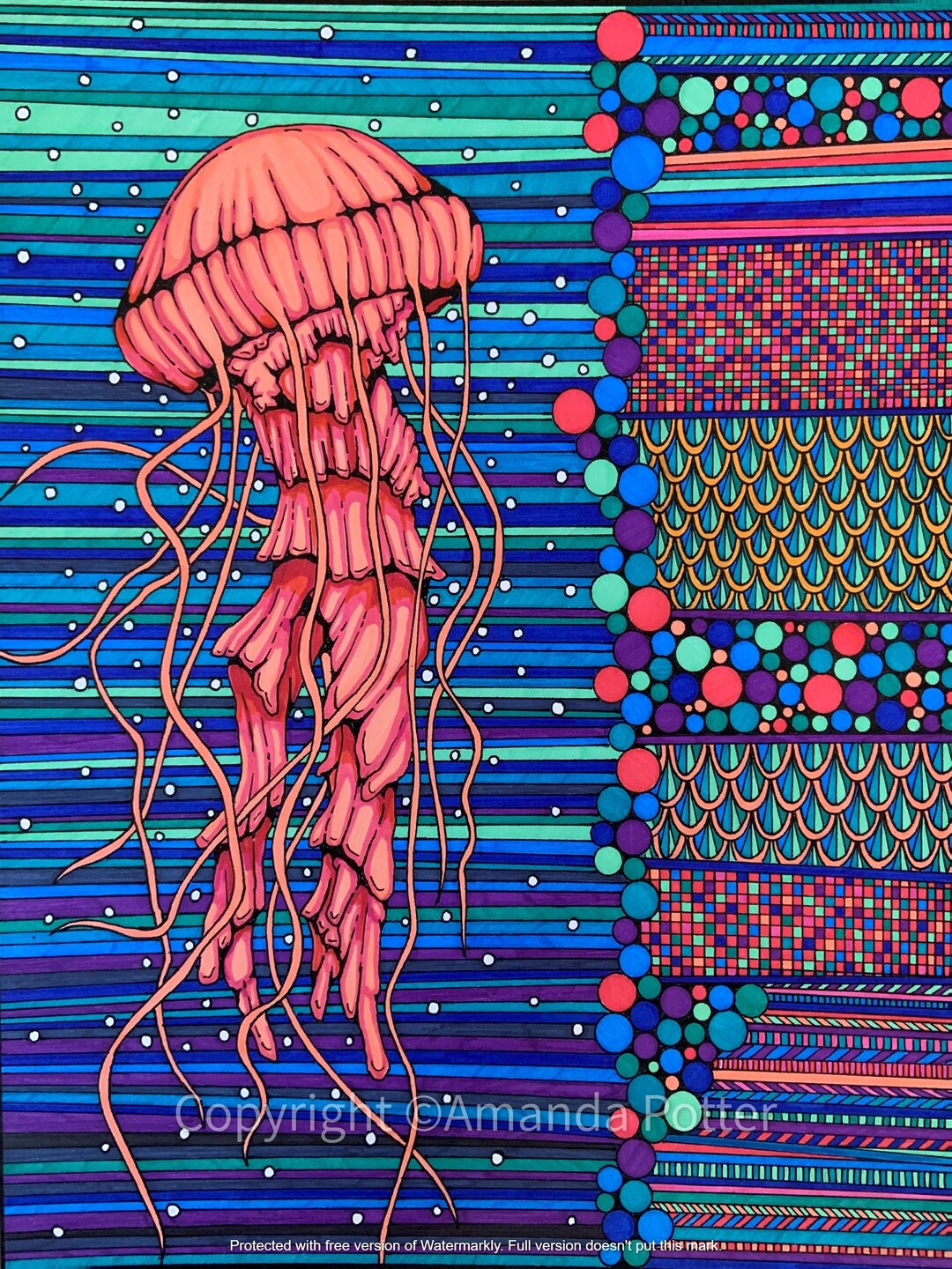 9x12 Coral/pink Jellyfish Hand-colored Original - Etsy