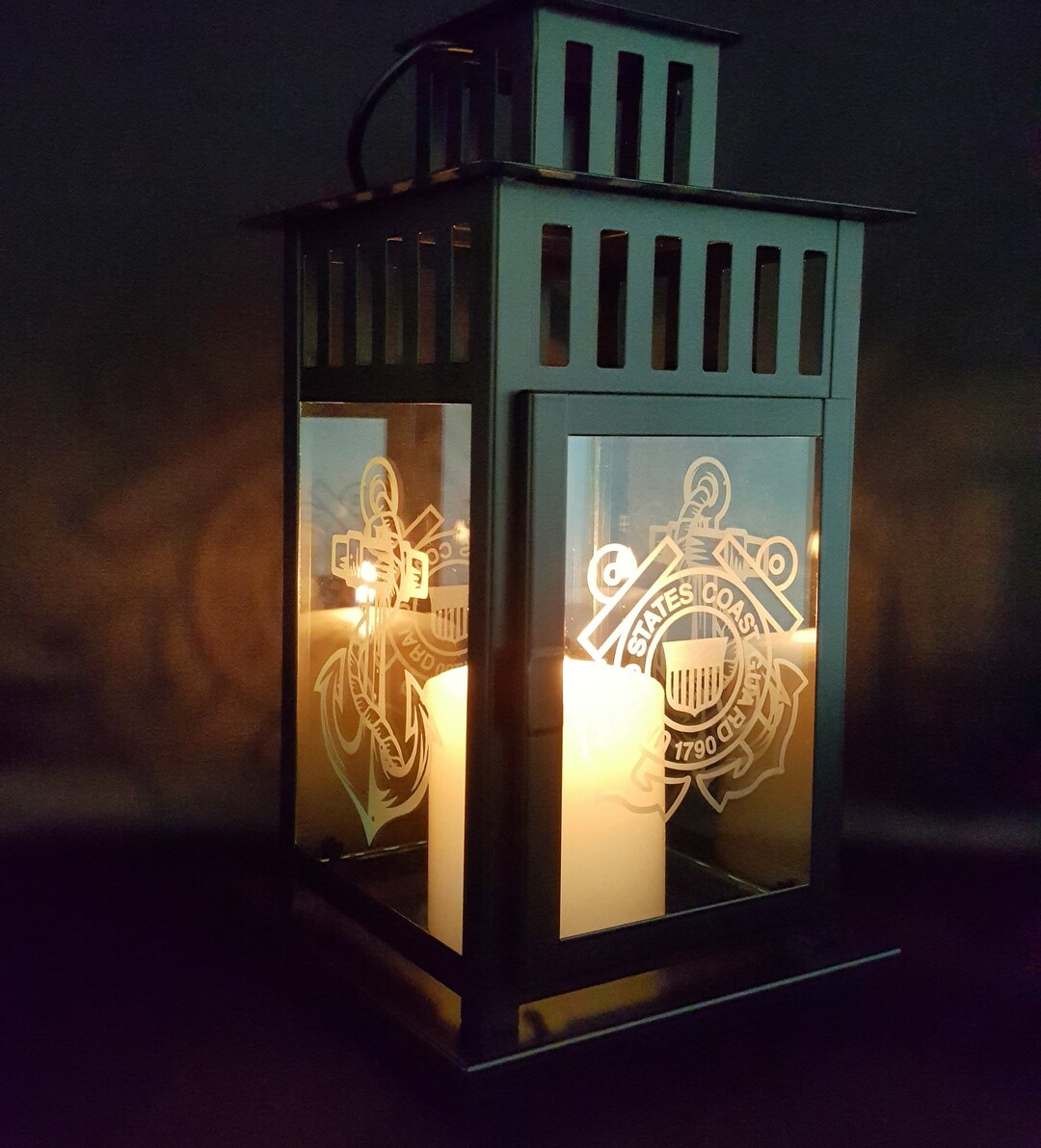 Custom Etched Lantern US Coast Guard Chief Anchor Anniversary Gift ...
