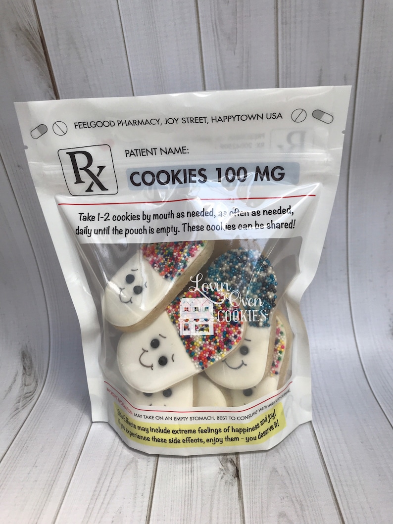 Happy Pill Decorated Sugar Cookies, 1 Dozen Mini Cookies, Get Well Gift ...