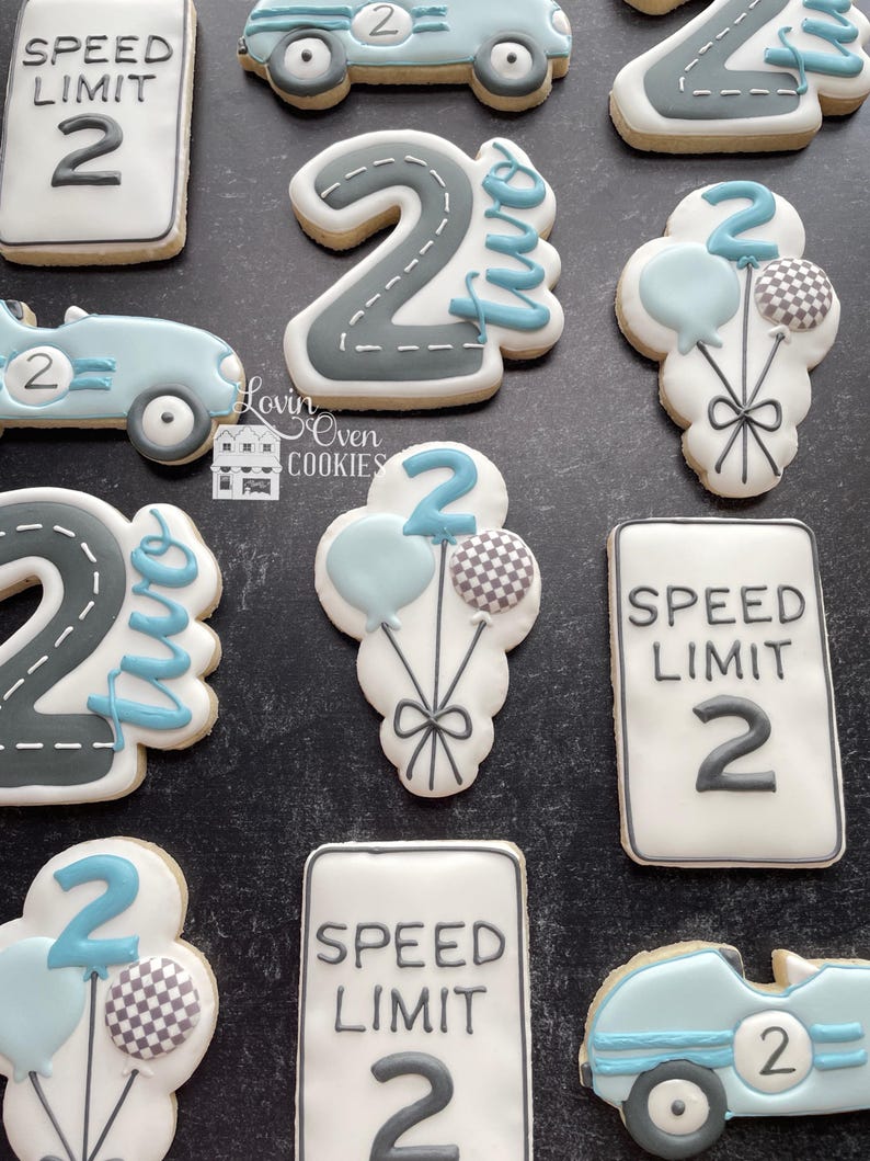 Racecar Two Fast Theme Decorated Sugar Cookies, 1 Dozen Cookies ...