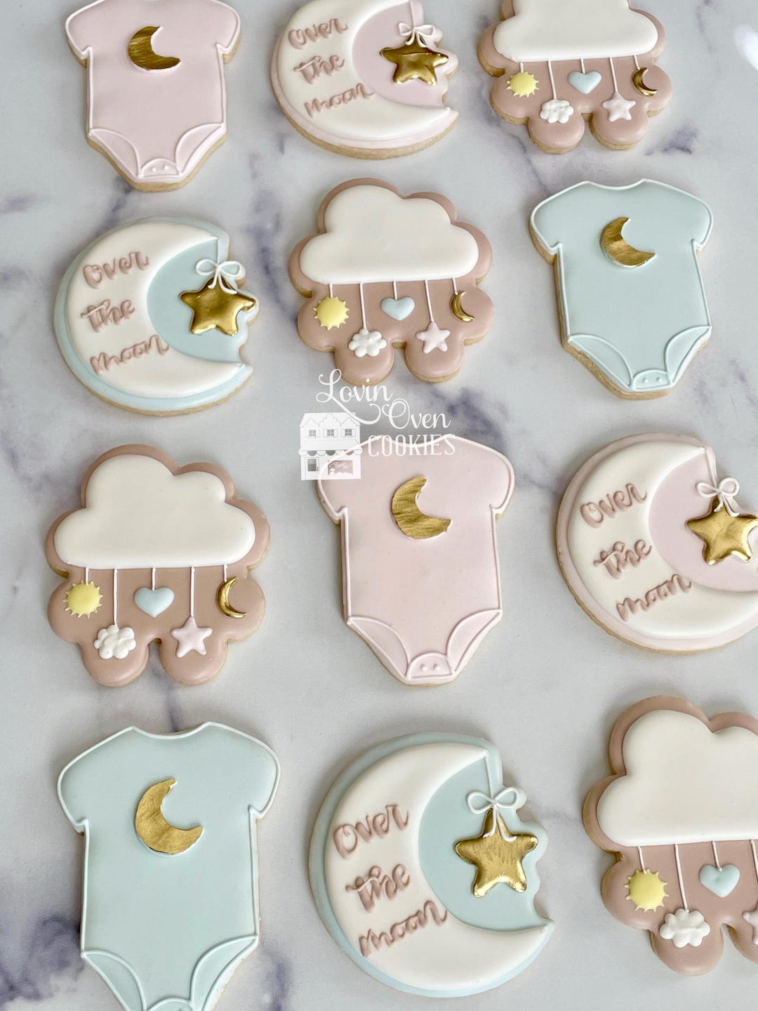 Over the Moon Theme Decorated Sugar Cookies, 1 Dozen Cookies, Baby ...