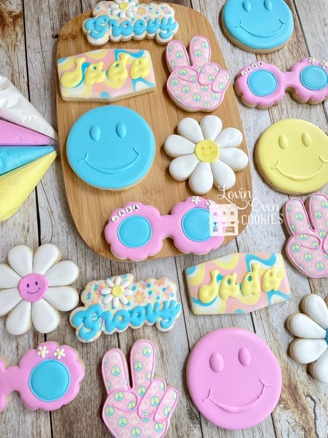 Two Groovy Decorated Sugar Cookies, 1 Dozen Cookies, Birthday Party ...