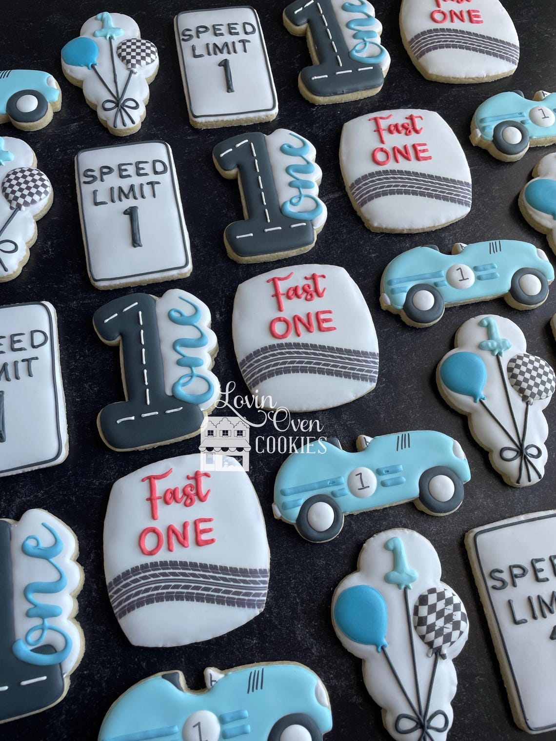 Racecar Fast One Theme Decorated Sugar Cookies, 1 Dozen Cookies ...