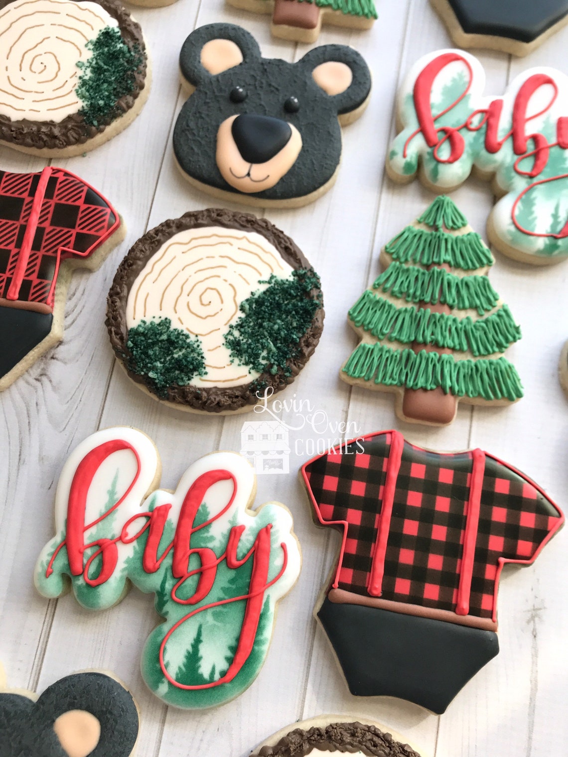 Baby Bear Theme Decorated Sugar Cookie, 1 Dozen Cookies, Lumberjack ...