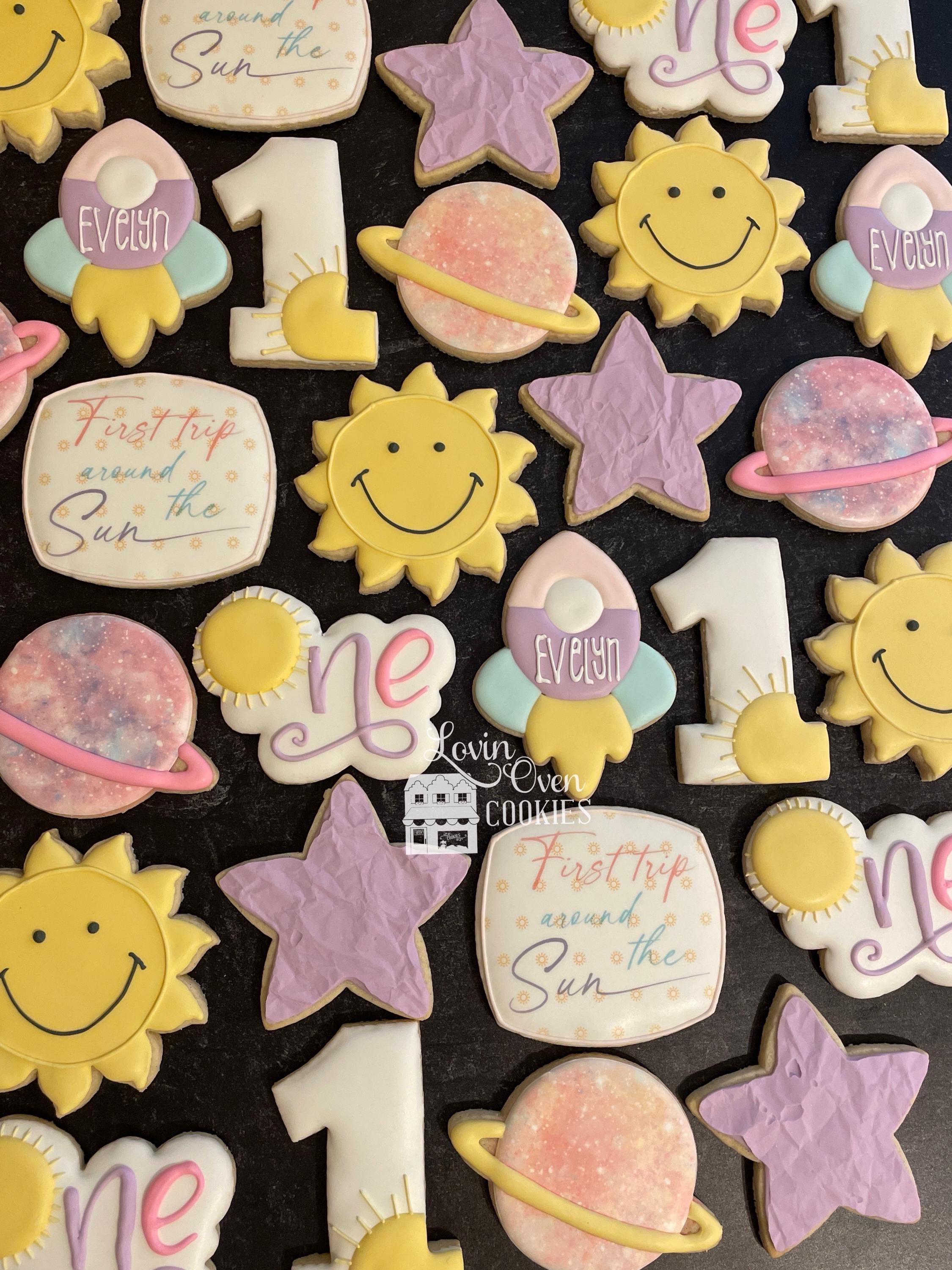 First Trip Around the Sun Theme Decorated Sugar Cookie, 1 Dozen Cookies ...