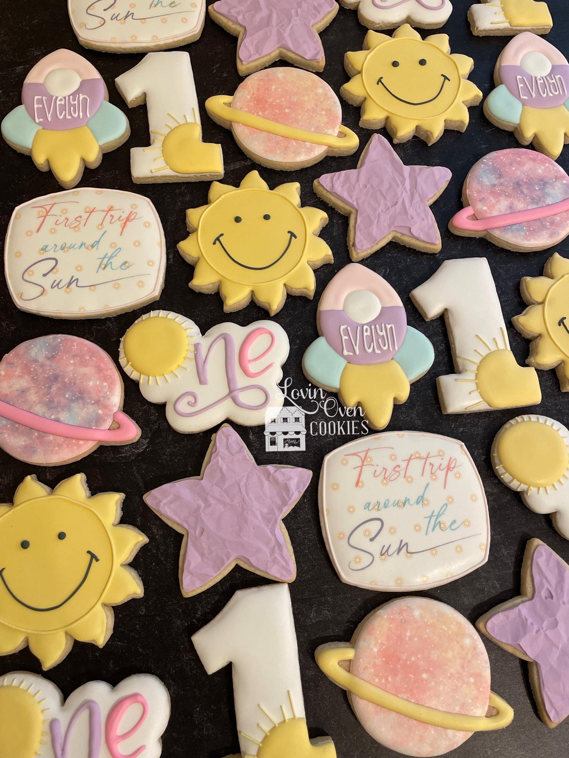 First Trip Around the Sun Theme Decorated Sugar Cookie, 1 Dozen Cookies ...
