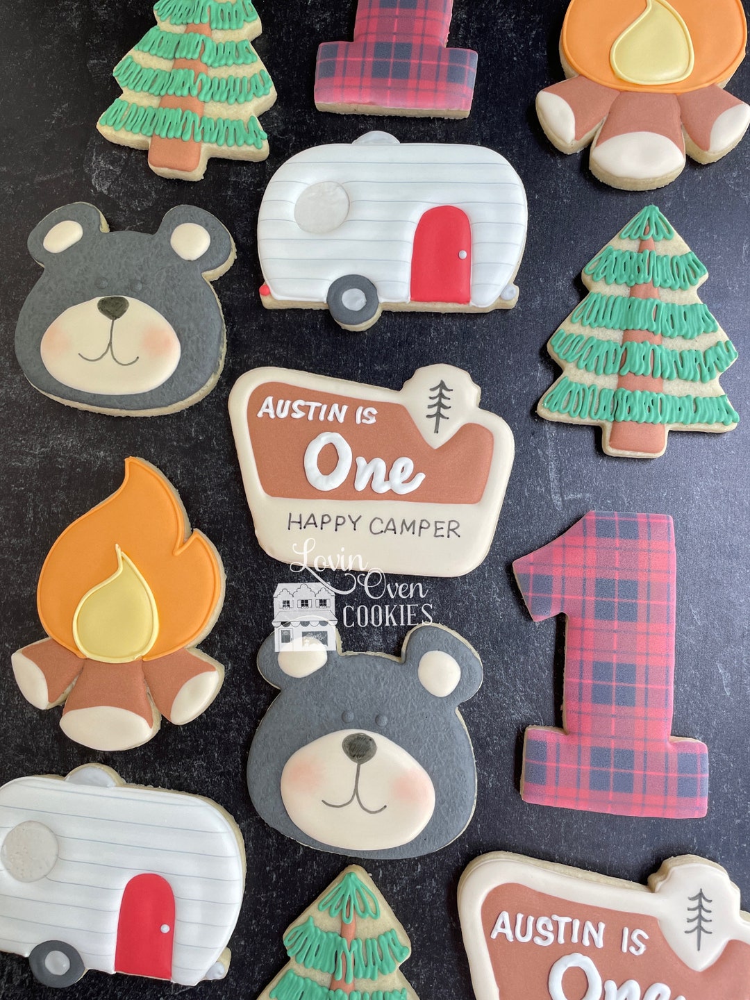 One Happy Camper Theme Decorated Sugar Cookie, 1 Dozen Cookies, Camping ...