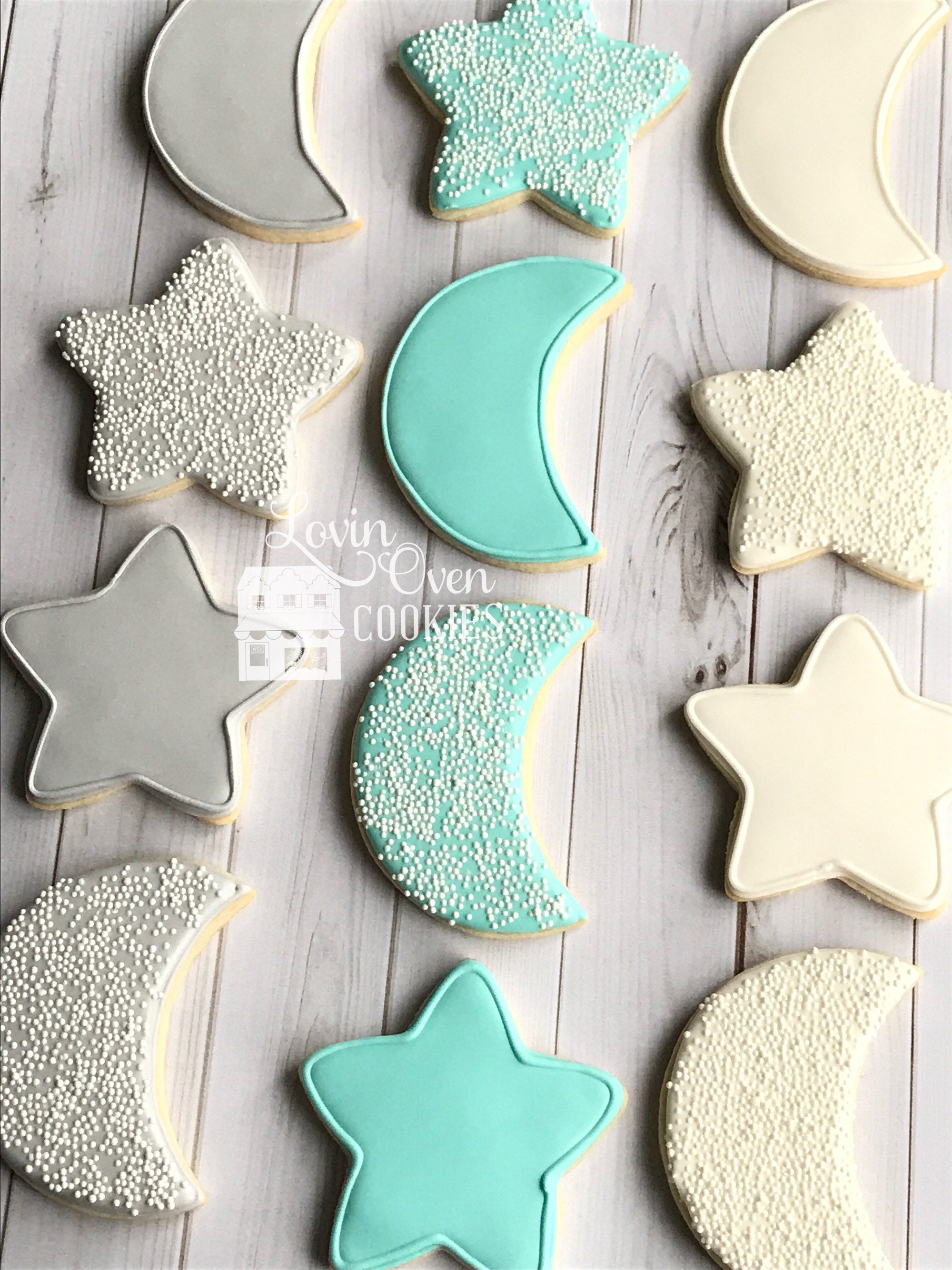Moon and Star Decorated Sugar Cookies 1 Dozen | Etsy