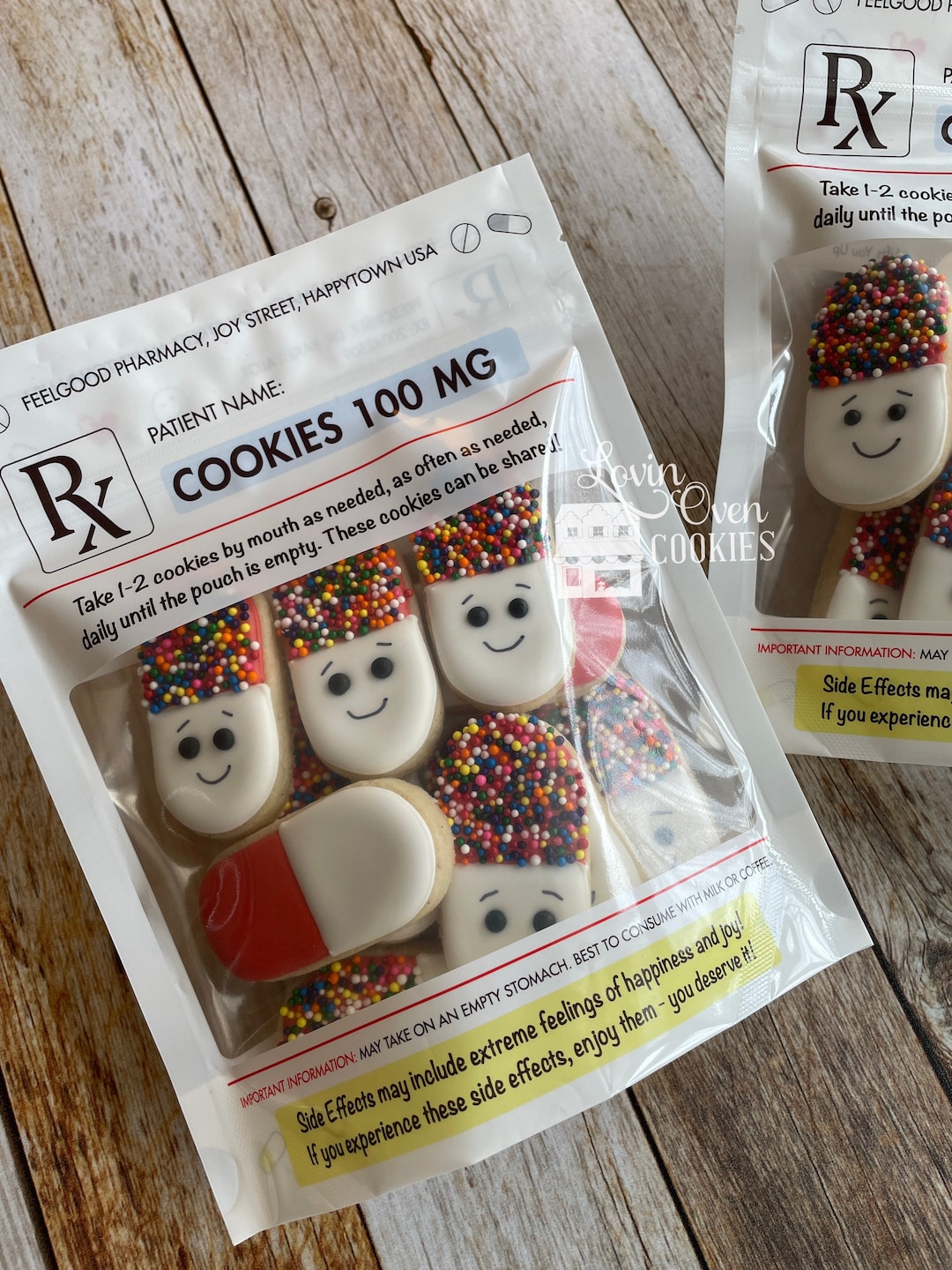Happy Pill Decorated Sugar Cookies, 1 Dozen Mini Cookies, Get Well Gift ...