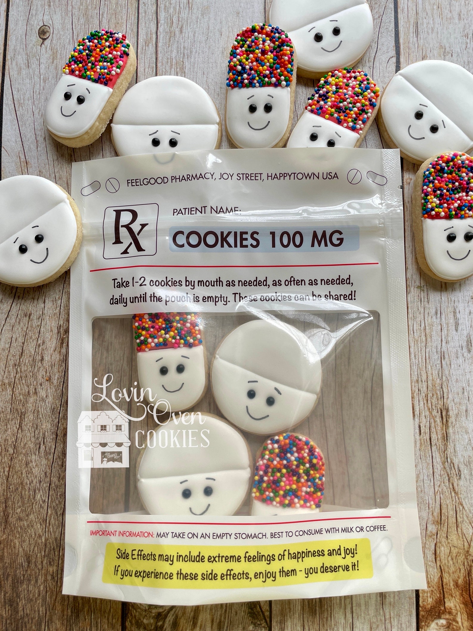 Happy Pill Decorated Sugar Cookies, 1 Dozen Mini Cookies, Get Well Gift ...