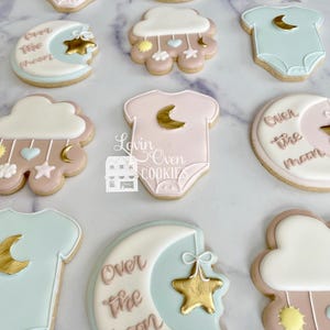 Over the Moon Theme Decorated Sugar Cookies, 1 Dozen Cookies, Baby ...