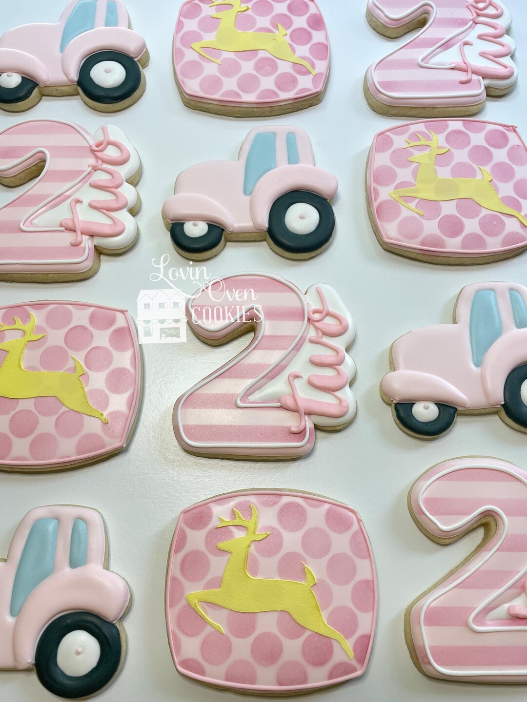 Pink Tractor Farm Theme Decorated Sugar Cookies, 1 Dozen Cookies ...
