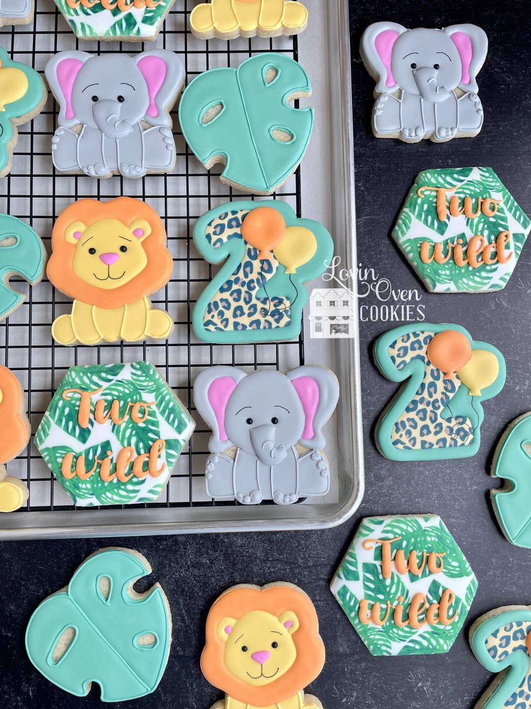 Two Wild Safari, Jungle Theme Decorated Sugar Cookies, 1 Dozen Cookies ...