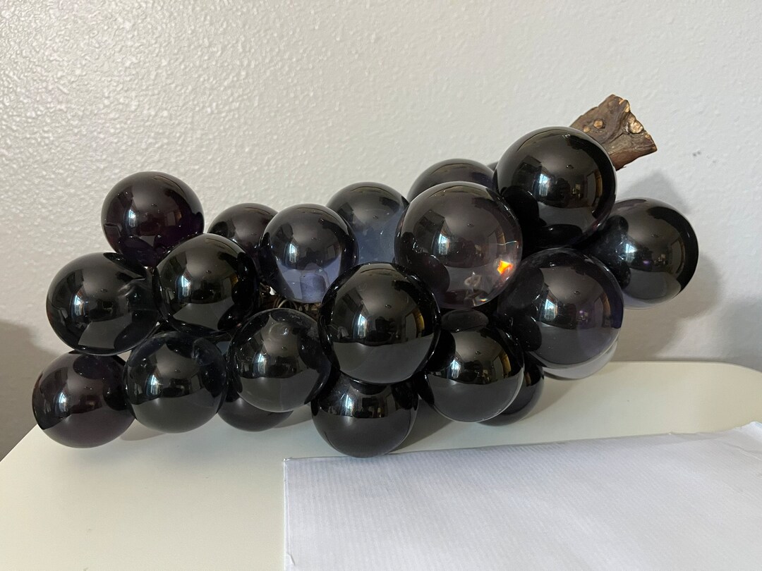 Vintage Lucite Grape Cluster - Dark Purple and Gray Grapes on Natural ...