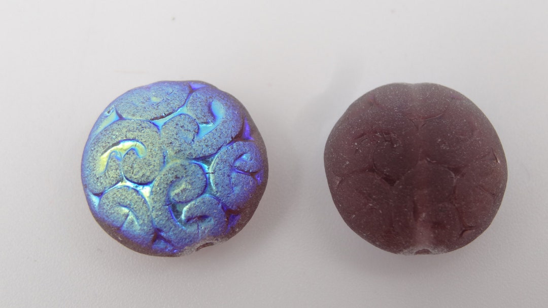 Glass Brocade 14mm Coin Bead Matte Amethyst AB 6 Pieces. - Etsy