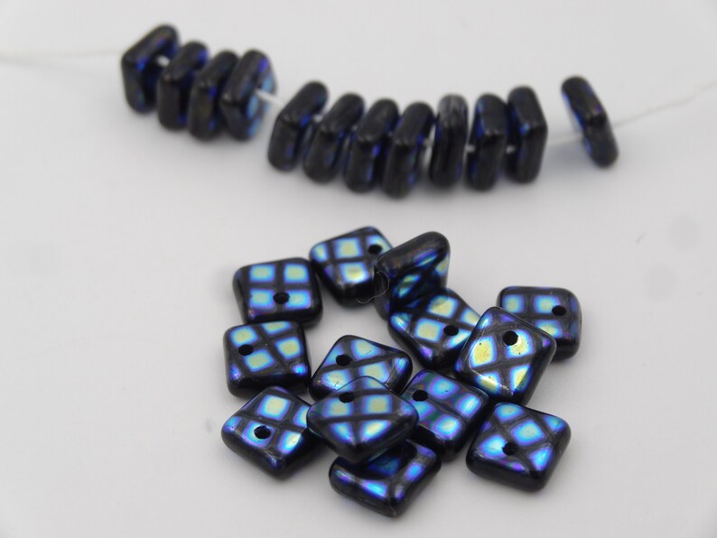 Jet Peacock Squarelets Czech Glass Bead 6mm Square 25 Pieces - Etsy
