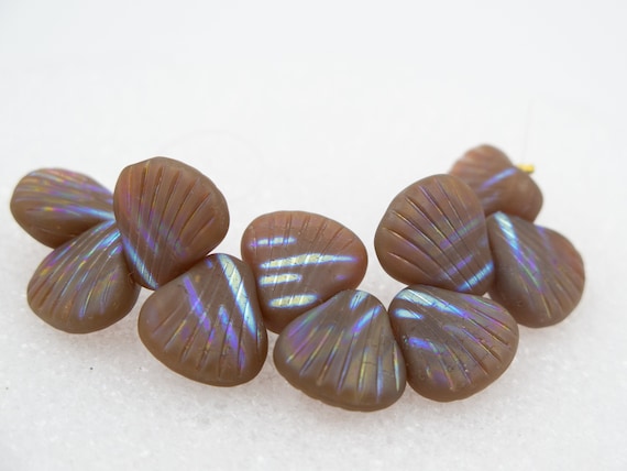 Czech Glass 15mm Matte Topaz AB Shells 10 Pieces | Etsy