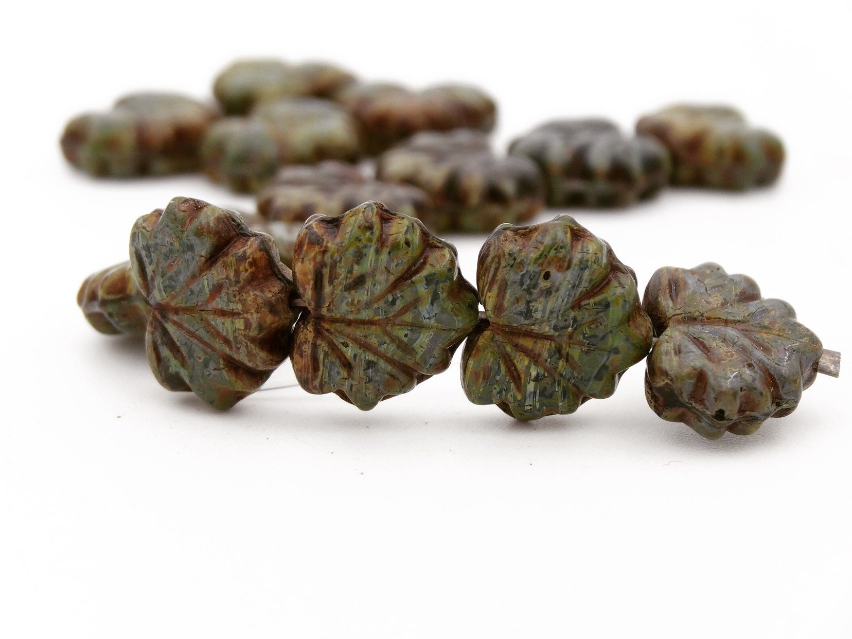 Green Picasso 13x10mm Maple Leaves Glass Beads 10 Pieces | Etsy