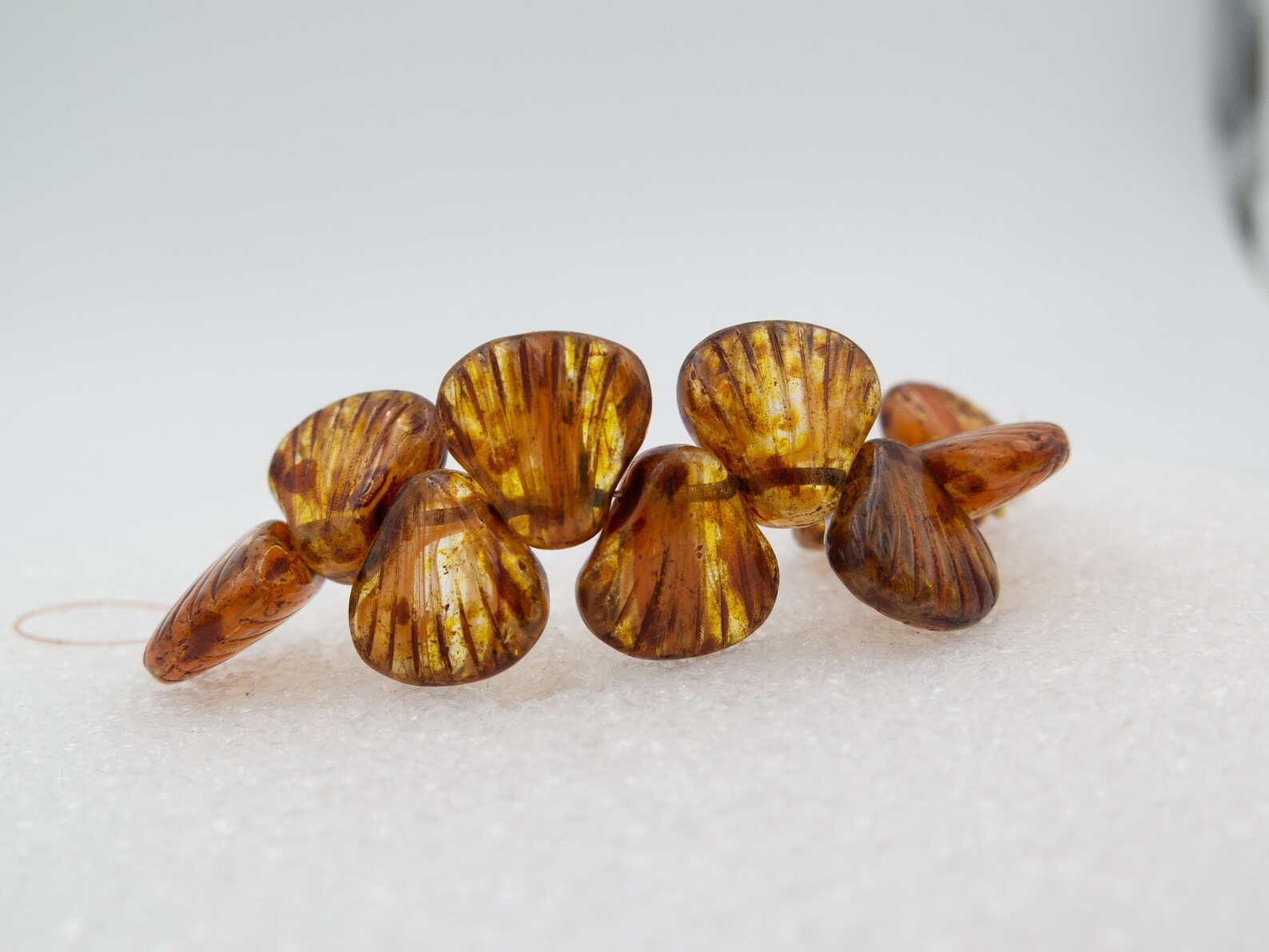 Glass 15mm Shell Beads Deep Amber Picasso Seashell Beads - Etsy