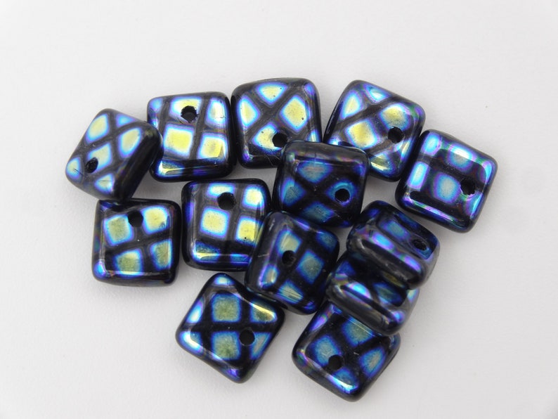Jet Peacock Squarelets Czech Glass Bead 6mm Square 25 Pieces - Etsy
