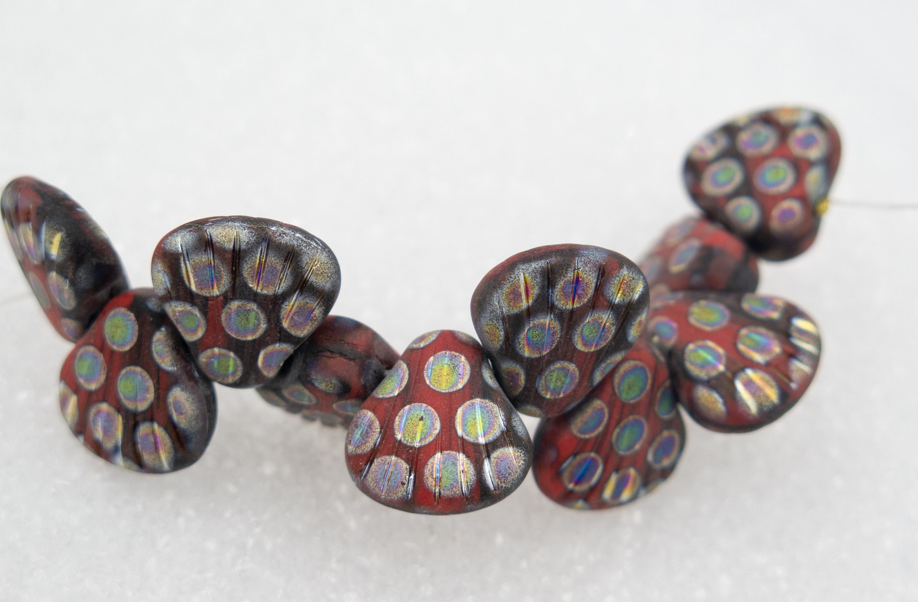 Glass 15mm Matte Shell Beads - Red Black Peacock Seashell Beads Beach ...
