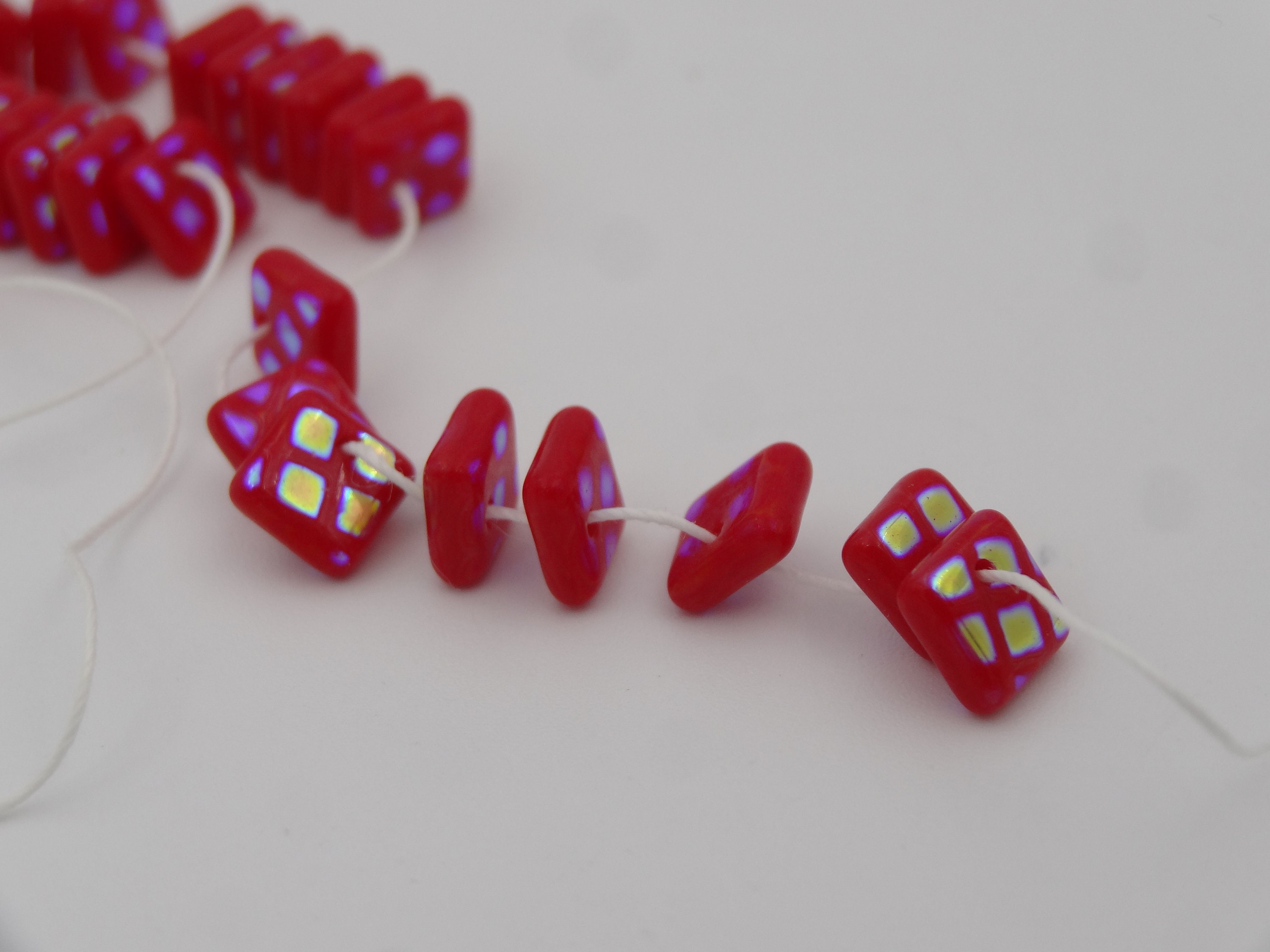 Red Peacock Squarelets Czech Glass Bead 6mm Square 25 Pieces - Etsy