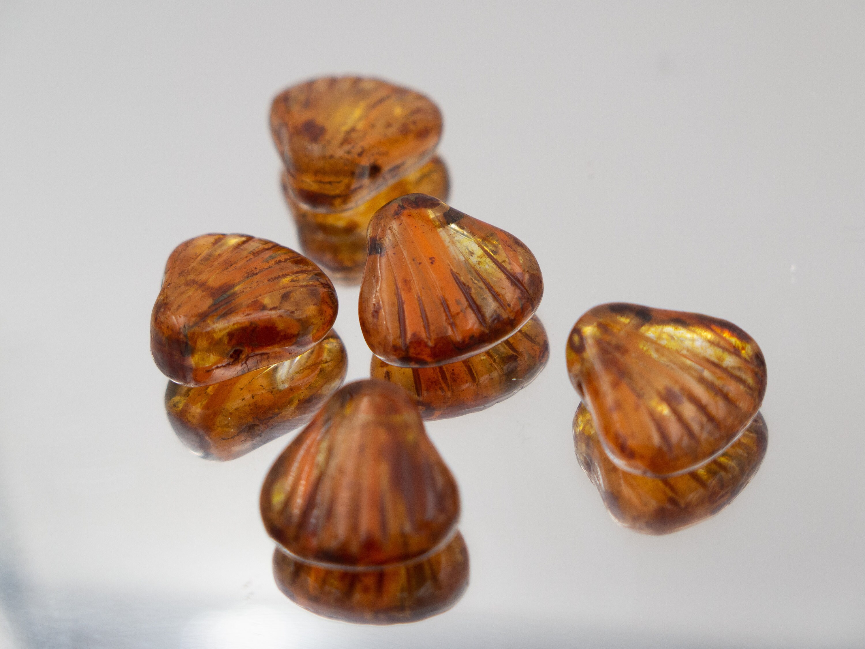 Glass 15mm Shell beads Deep Amber Picasso Seashell beads | Etsy