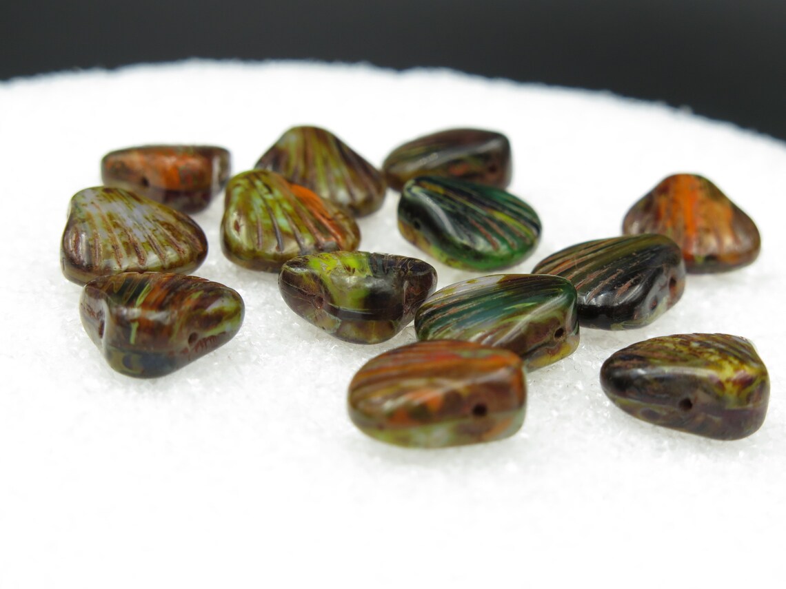 Glass 15mm Shell Beads Rustic Picasso Mix - Seashell Beads Beach ...