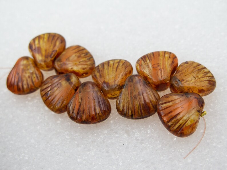 Glass 15mm Shell Beads Deep Amber Picasso Seashell Beads - Etsy