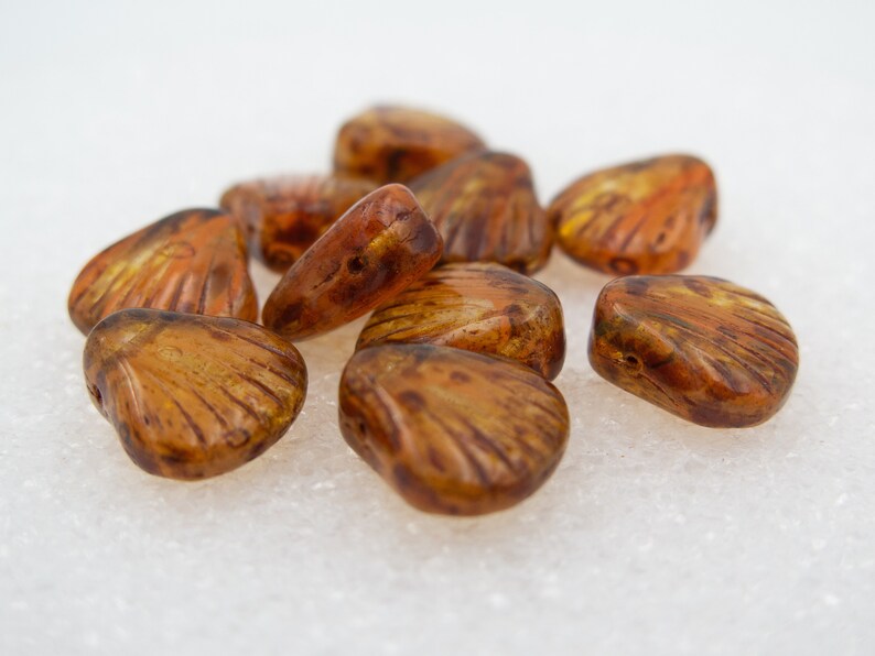 Glass 15mm Shell Beads Deep Amber Picasso Seashell Beads - Etsy