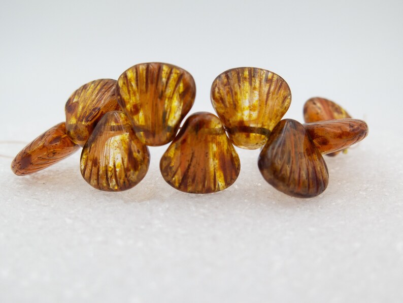 Glass 15mm Shell Beads Deep Amber Picasso - Seashell Beads Beach ...