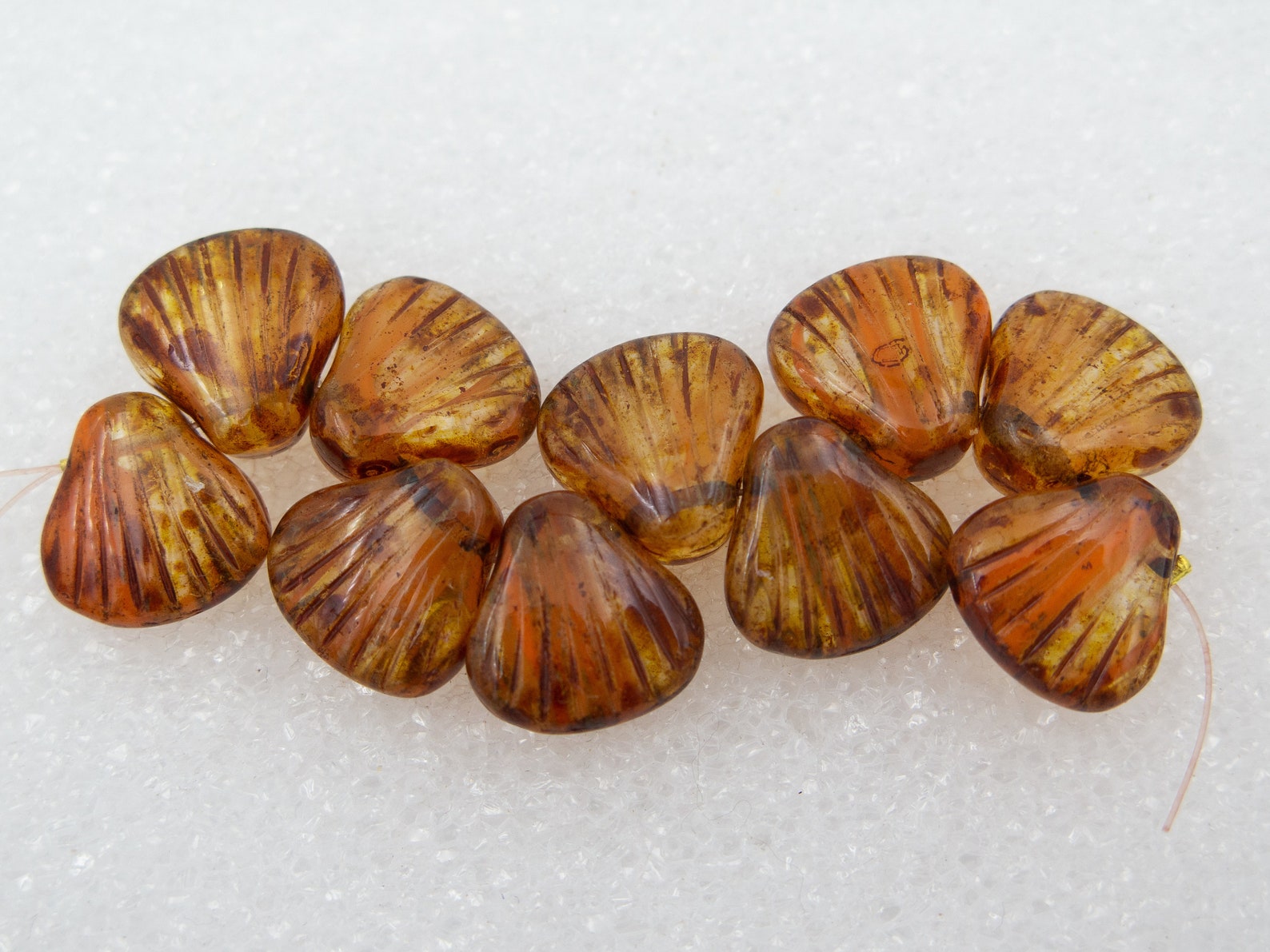 Glass 15mm Shell Beads Deep Amber Picasso Seashell Beads - Etsy