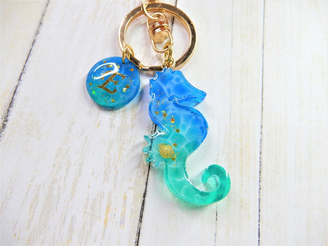 Personalized Resin Seahorse Pendant Keychain Initial Keychain Beach Key ...